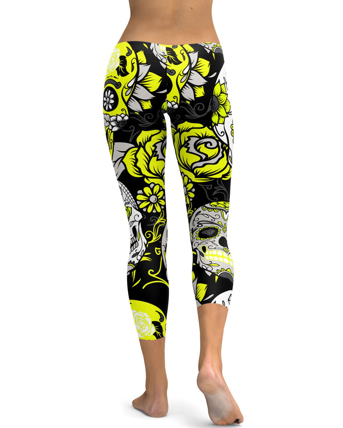 Sassy Yellow Sugar Skull Capris – GearBunch