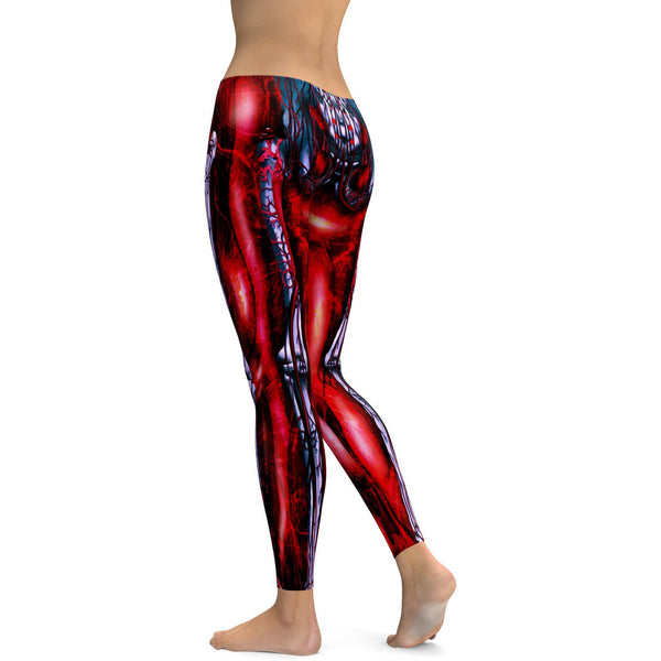 Womens Workout Yoga Blooded Muscles Horror Leggings Red/Black/White ...